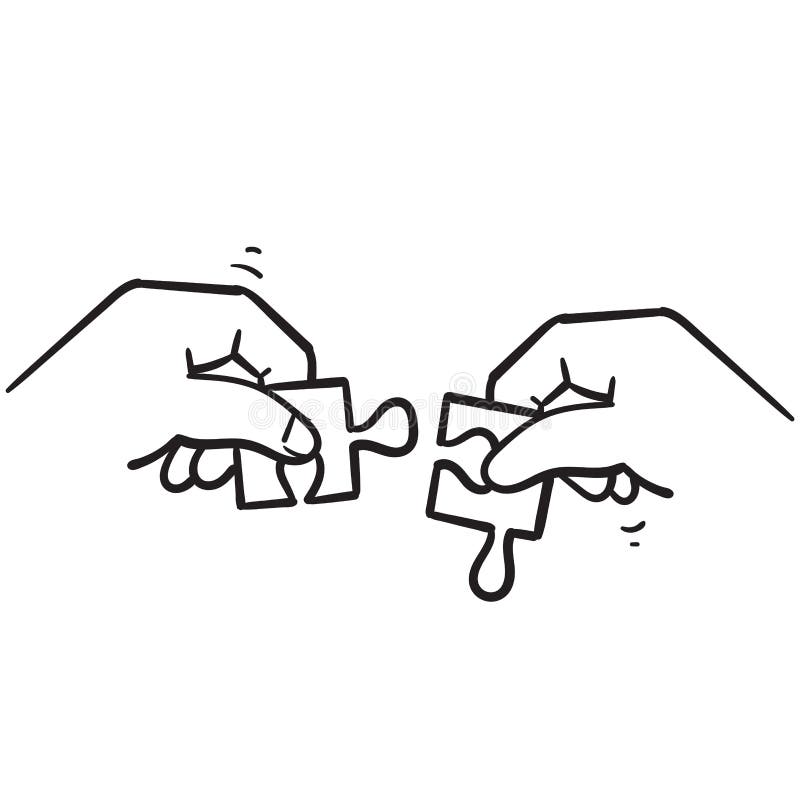 Hand Drawing of Hands Solving Jigsaw Puzzle Illustration in Doodle ...