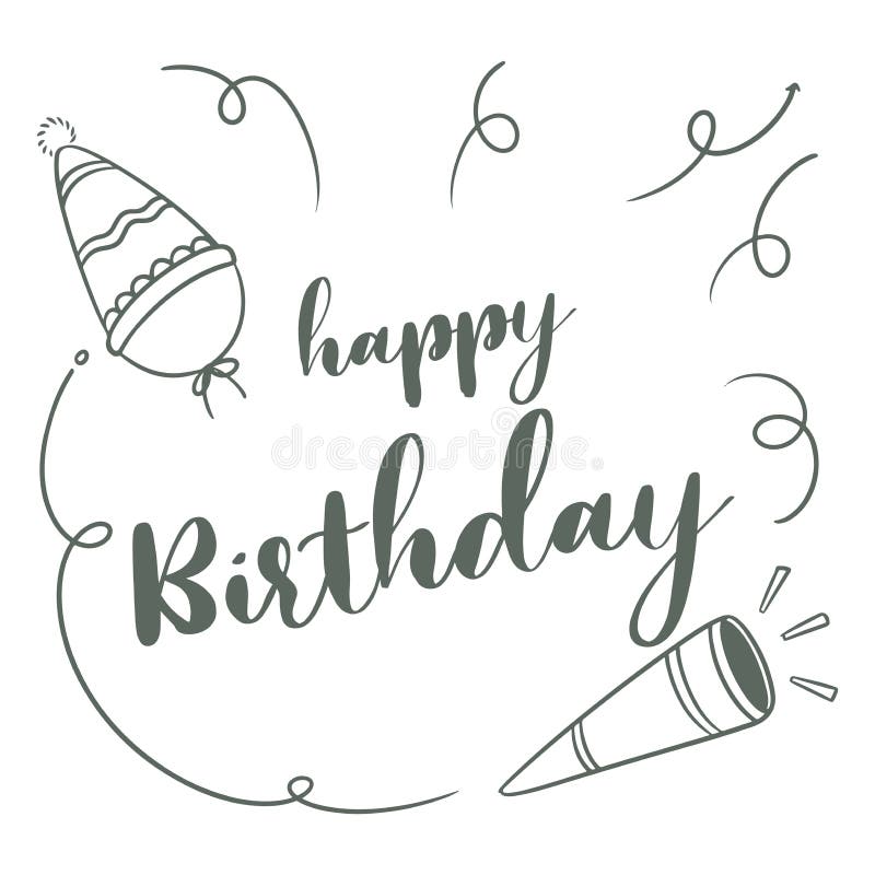 Hand Drawing Happy Birthday Lettering Words Isolated on White ...