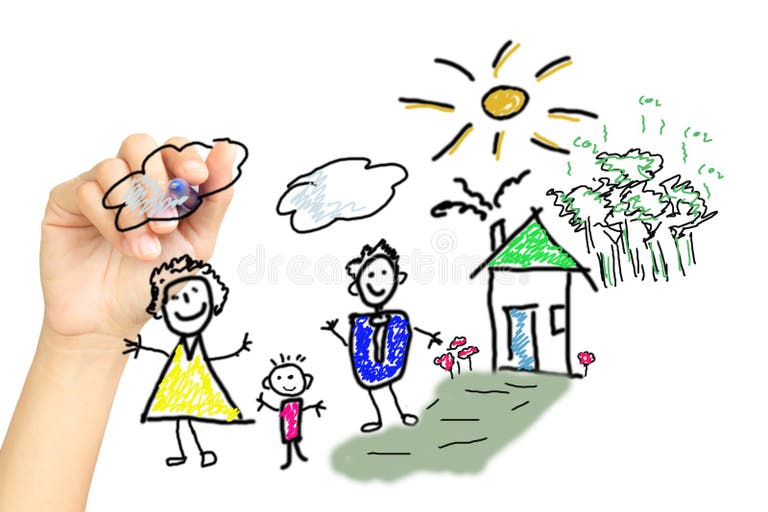 Hand Drawing a Happy Family Stock Image - Image of daughter, graph ...