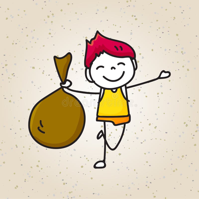 Hand Drawing Happy Kids with Big Bag Stock Illustration - Illustration ...