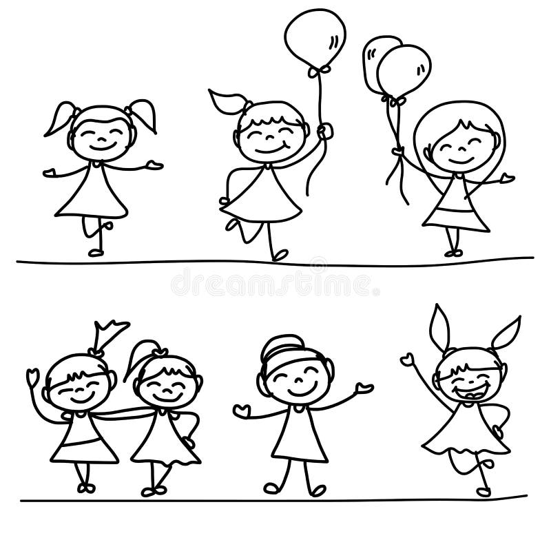 Hand drawing happy kids stock vector. Illustration of laugh - 44015873