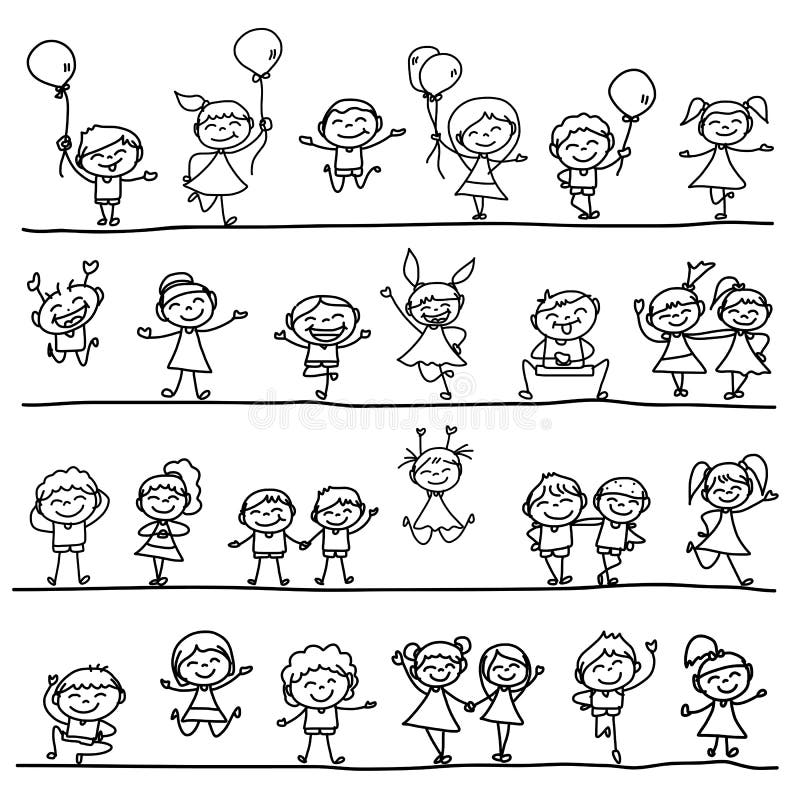 Hand Drawing Cartoon Happy Kids Stock Vector - Illustration of idea ...