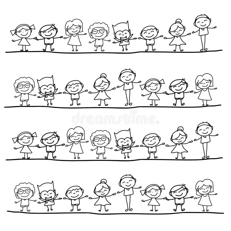 Hand drawing happy kids stock vector. Illustration of active - 44716959