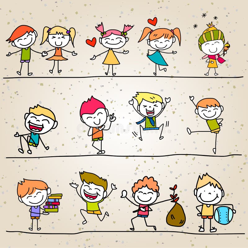 Hand drawing happy kids stock vector. Illustration of jump - 44015958