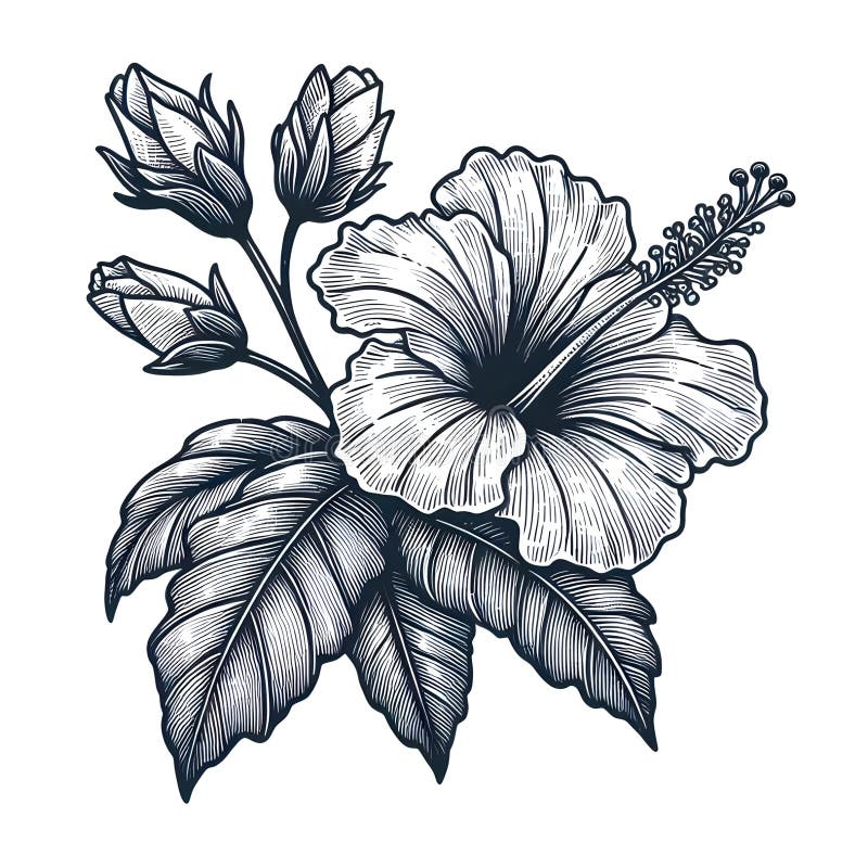Hand Drawing Hibiscus Flower Outline Stroke Stock Illustration ...