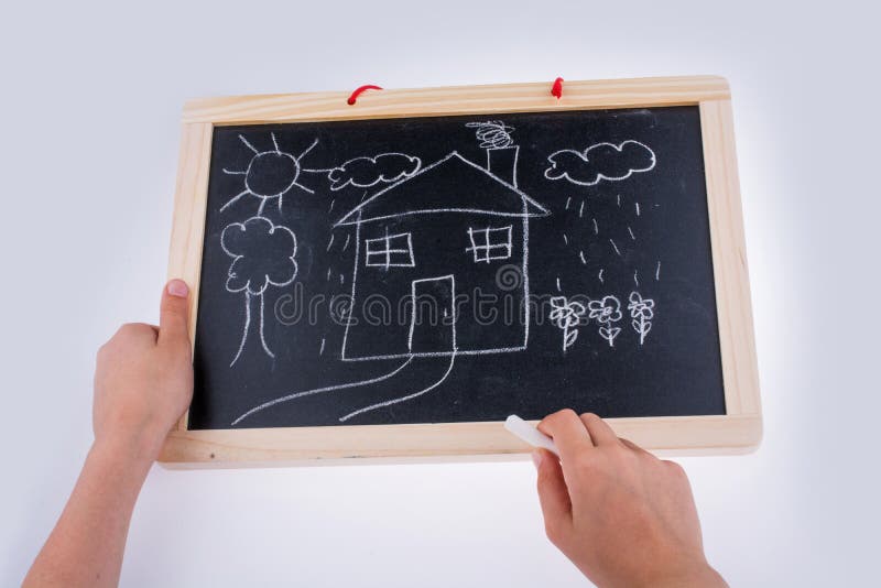 Hand Drawing House on the Blackboard Stock Image - Image of black ...