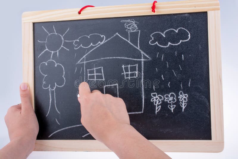 Hand Drawing House on the Blackboard Stock Photo - Image of hand, chalk ...