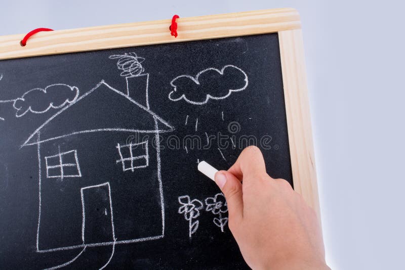 Hand Drawing House on the Blackboard Stock Photo - Image of hand ...