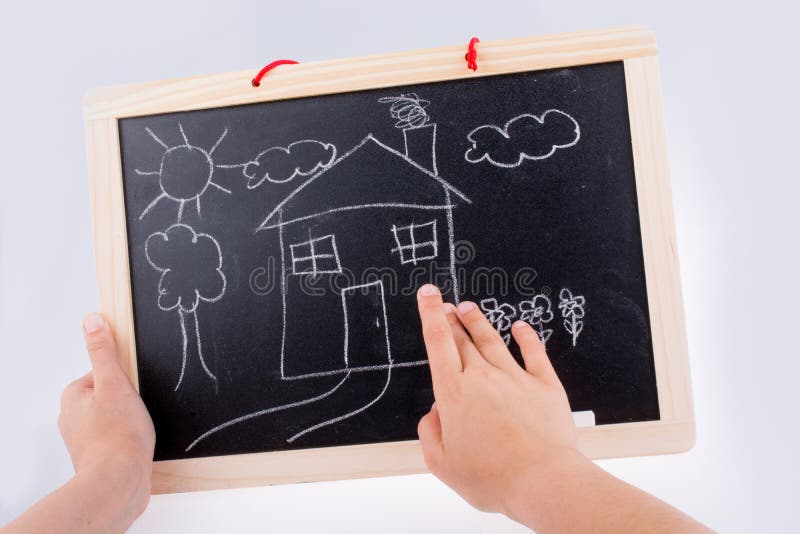 Hand Drawing House on the Blackboard Stock Image - Image of residential ...