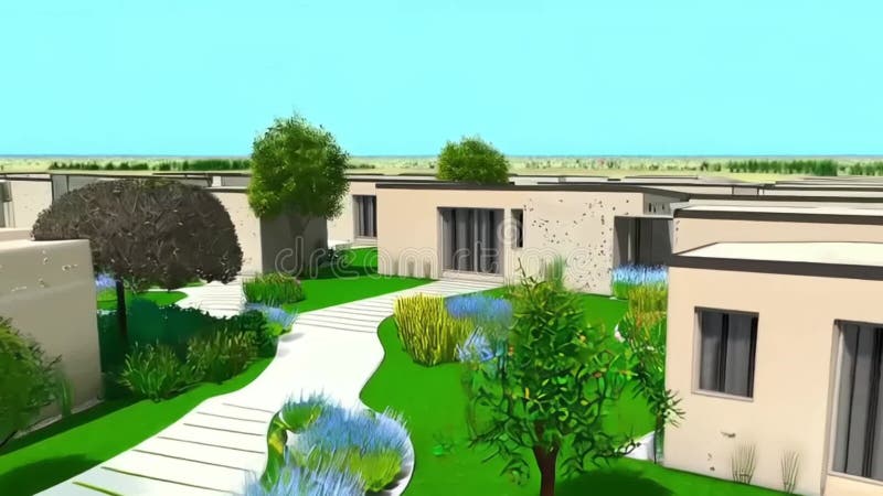 Hand Drawing of House and Garden Plan with Trees, Paths and Greenery ...