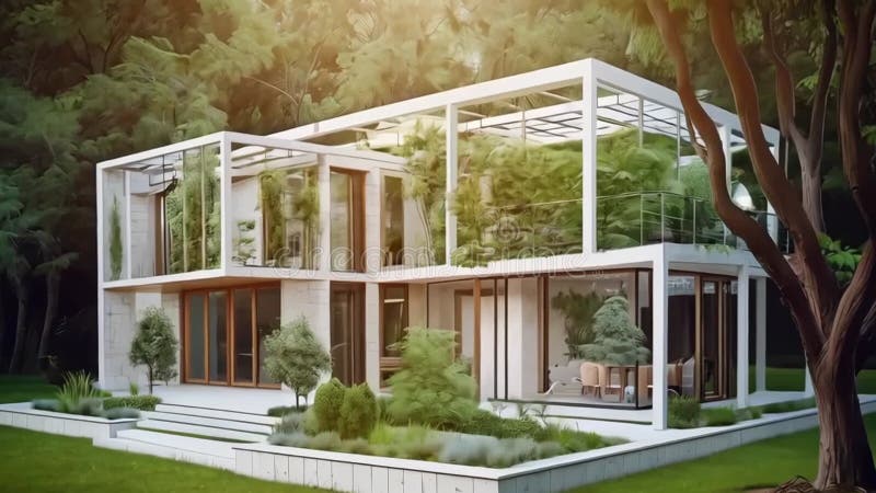 Hand Drawing of House and Garden Plan with Trees, Paths and Greenery ...