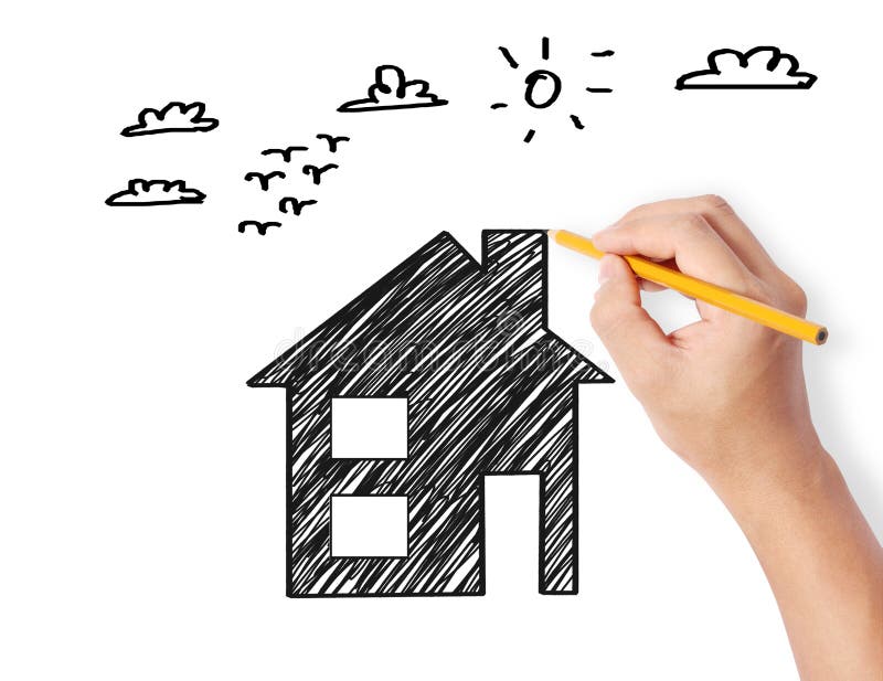 Hand drawing a house stock photo. Image of write, home - 54785564