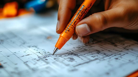 Architect S Hand Drafting Blueprint Stock Illustration - Illustration ...