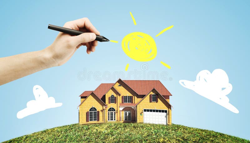 Hand drawing house stock image. Image of creative, building - 59264053