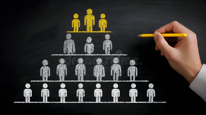 Hand Drawing Human Figures in a Hierarchy on Black Surface with Pencil ...