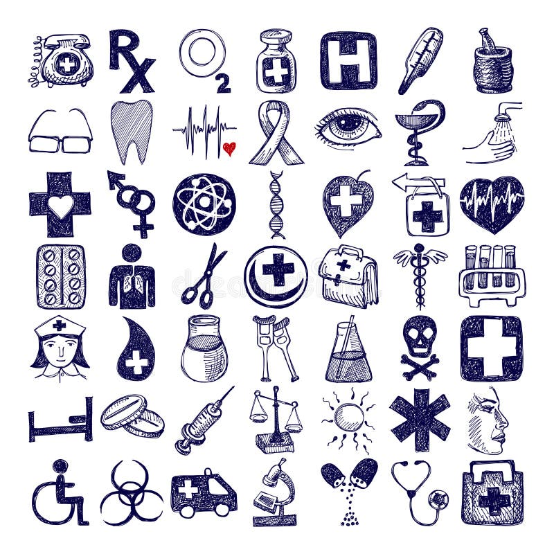 49 Hand Drawing Icon Set, Medical Theme Stock Vector - Illustration of ...