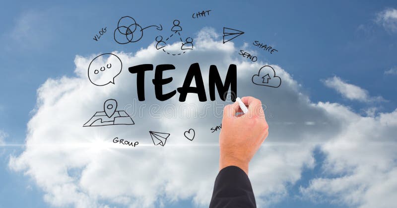 Hand drawing icons on team stock illustration. Illustration of ...