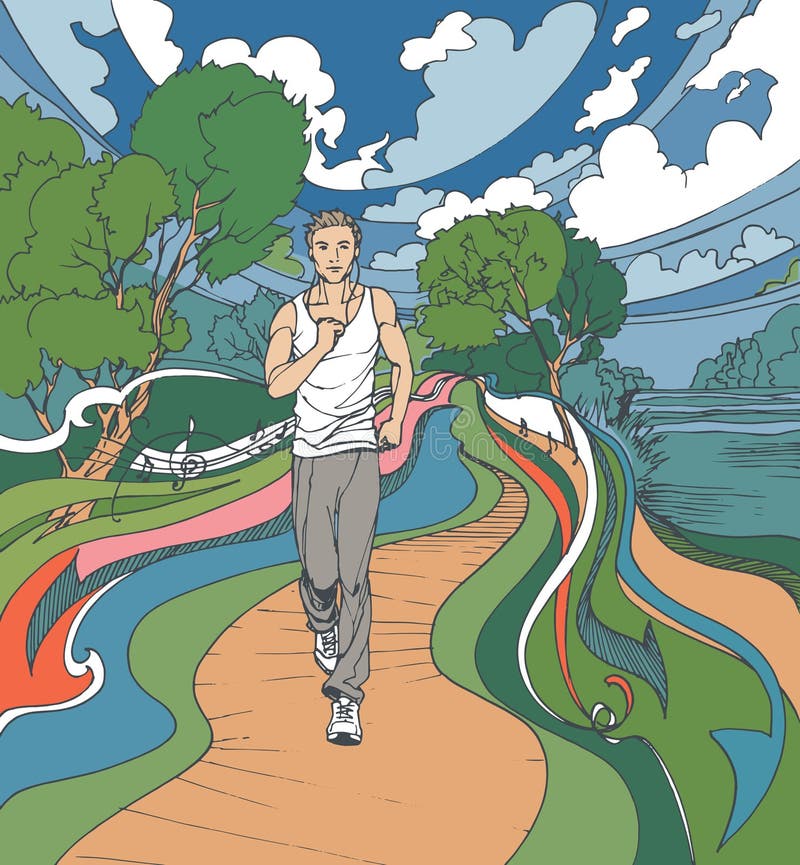 Hand Drawing Illustration of a Man Jogging on a Track Stock Vector ...