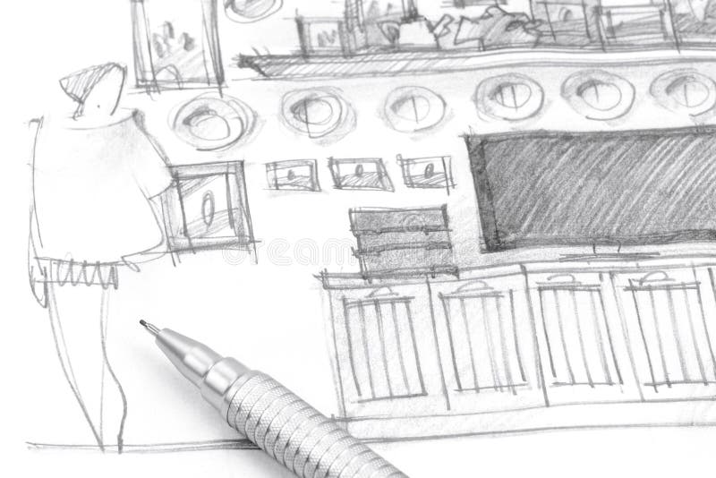 Hand Drawing Interior Sketch of Wall Unit with Pencil Stock Photo ...