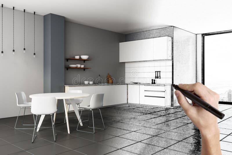 Kitchen Perspective Drawing Stock Illustrations – 1,276 Kitchen ...