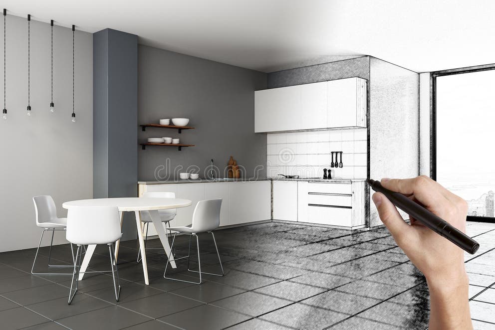 Hand drawing kitchen stock illustration. Illustration of kitchen ...