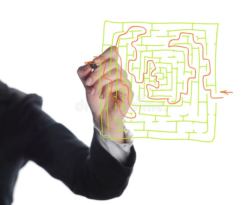 Hand Drawing Labyrinth and Red Arrow Stock Photo - Image of improvement ...