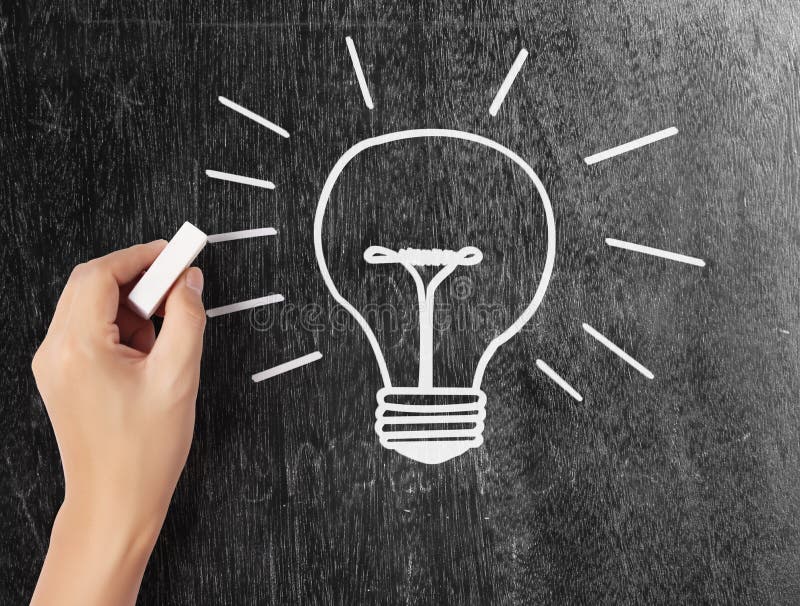 Hand drawing light bulb stock illustration. Illustration of blackboard ...
