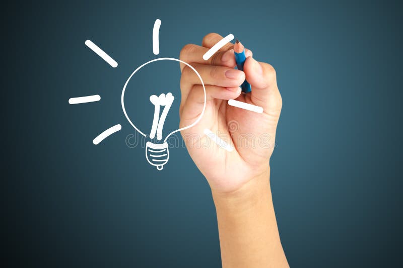 Hand Drawing Light Bulb As Creative Concept Stock Photo - Image of ...