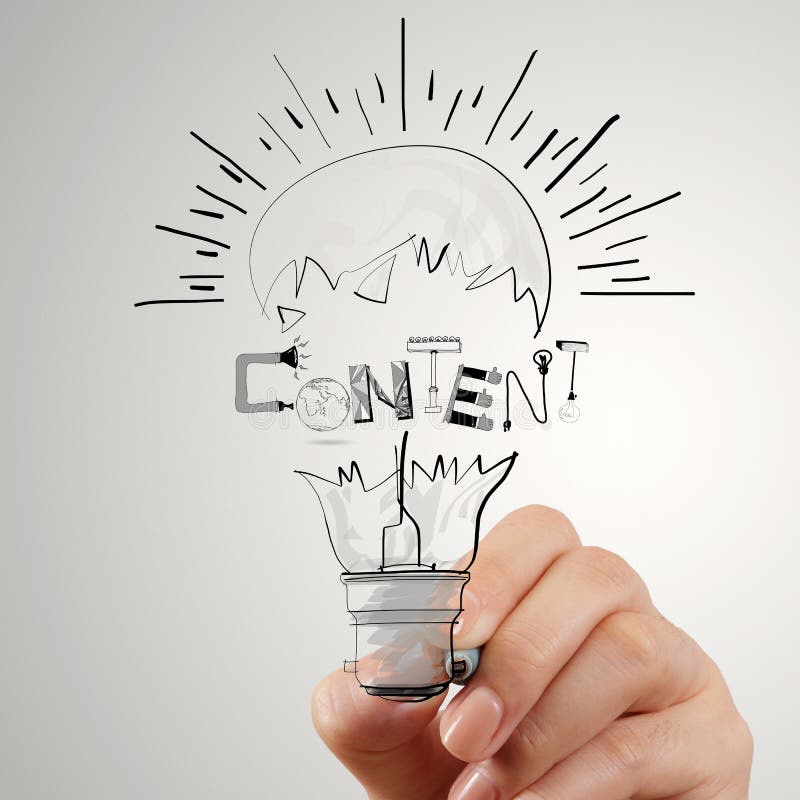 Hand Drawing Light Bulb and CONTENT Stock Photo - Image of html ...
