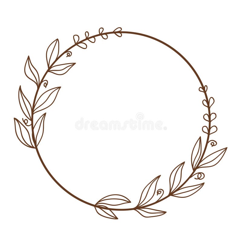 Hand Drawing Line Art Brown Circle Autumn Leaves Frame Stock Vector ...