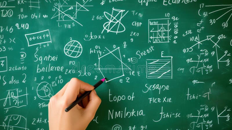 Hand Drawing Mathematical Formulas on Chalkboard. Stock Photo - Image ...