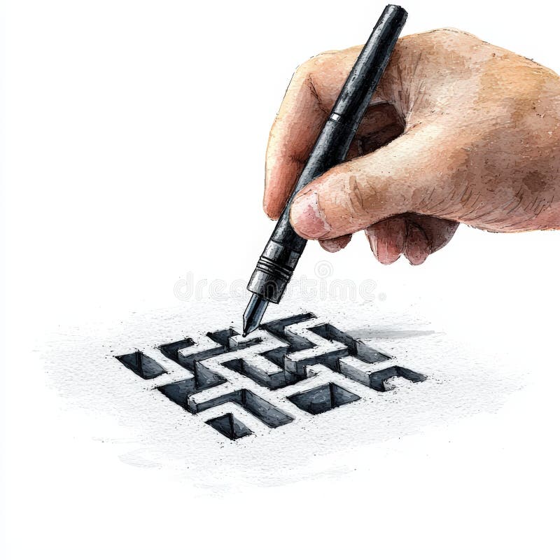 A Hand Drawing a Maze with a Black Pen Symbolizing Creativity ...