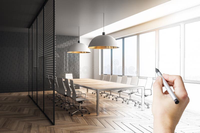 Hand drawing meeting room stock photo. Image of office - 143537468