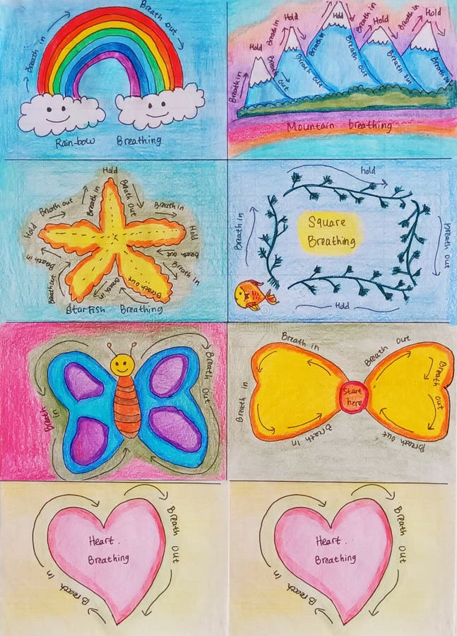 Hand Drawing Mindful Breathing Cards Stock Photo - Image of hand ...