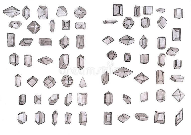 Hand Drawing of Mineral Crystal Forms Stock Illustration - Illustration ...