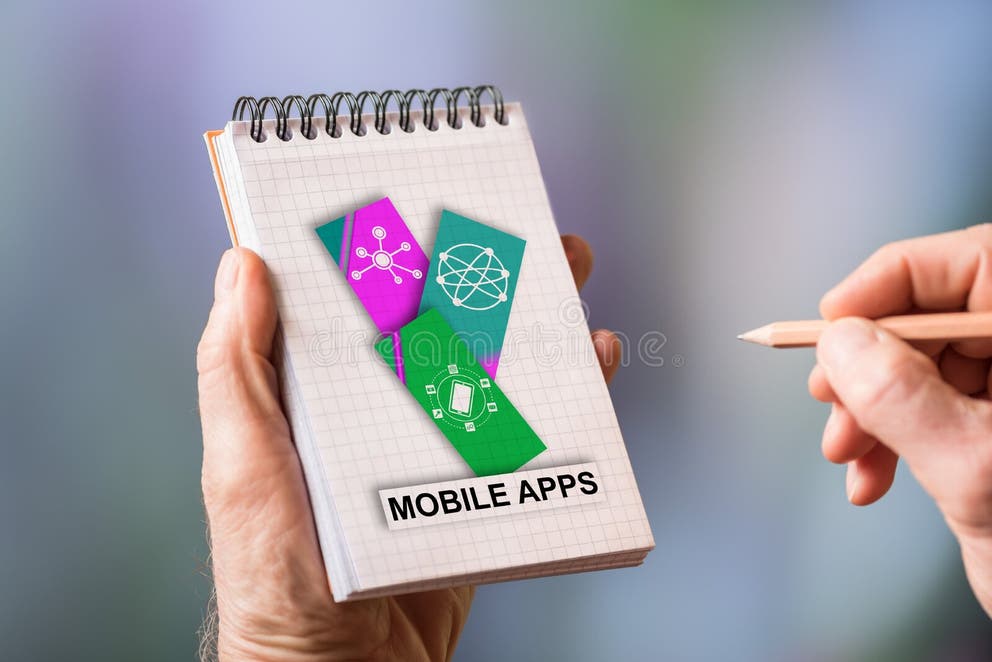Mobile Apps Concept on a Notepad Stock Image - Image of apps, media ...