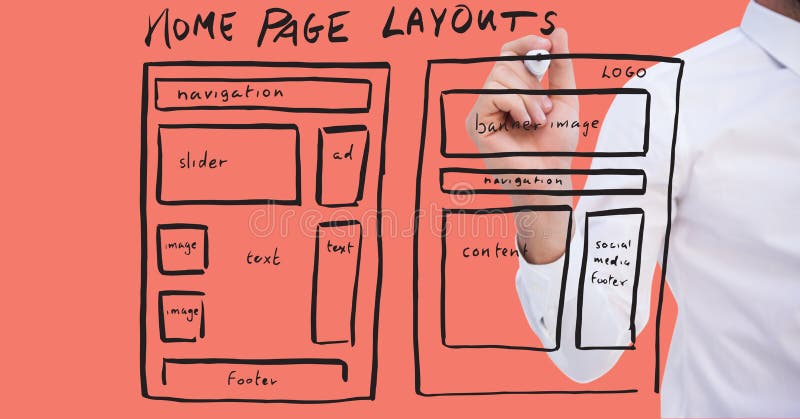 Hand Drawing Mock Ups of Website Stock Illustration - Illustration of ...