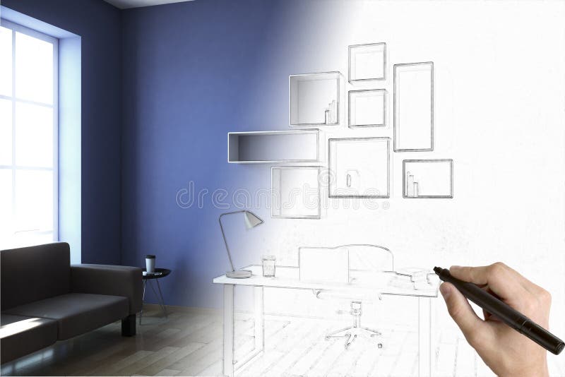 Hand drawing modern office stock illustration. Illustration of coffee ...