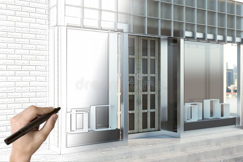 Hand Drawing Modern Storefront Stock Illustration - Illustration of ...