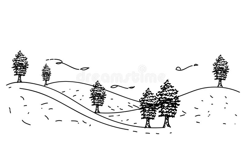 Hand Drawing Mountain Tree Template Vector Stock Vector - Illustration ...
