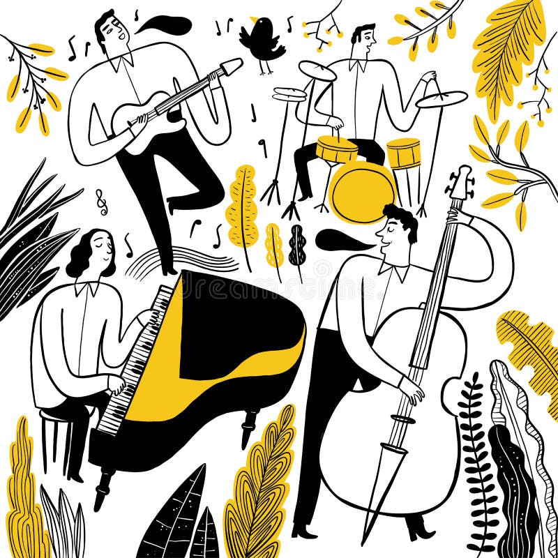 Hand Drawing the Musicians Playing Music Stock Vector - Illustration of ...