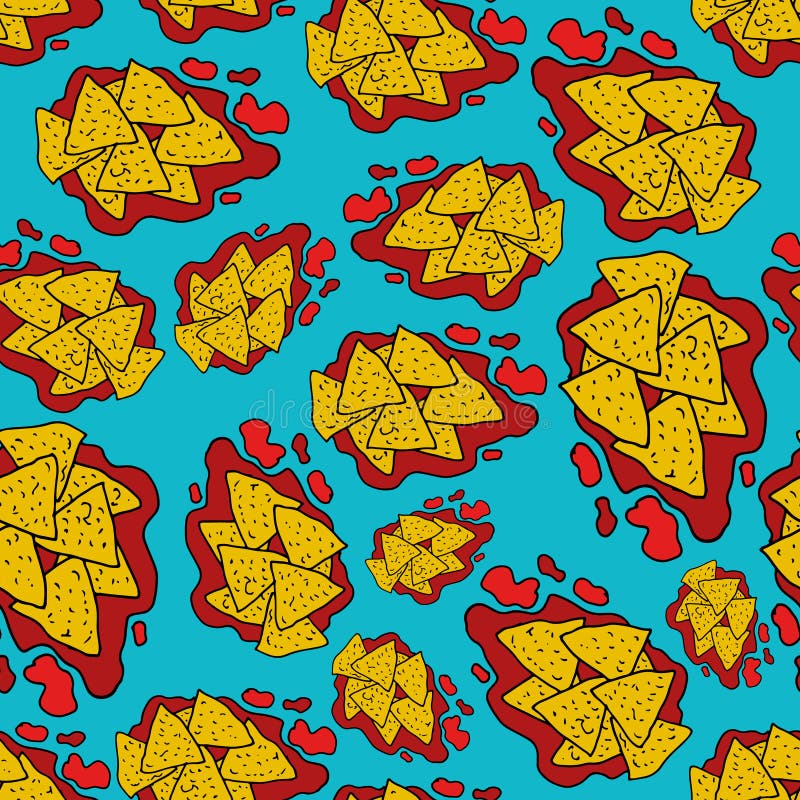 Hand Drawing Nachos Doodle Seamless Pattern Stock Illustration ...