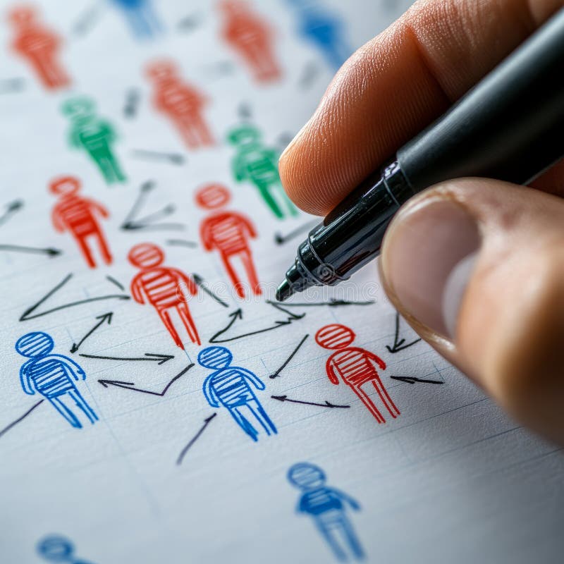 Hand Drawing Network Diagram with Colorful Figures and Arrows Stock ...