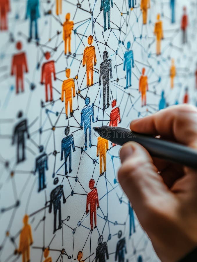 Hand Drawing Network of People with Connected Lines. Stock Image ...
