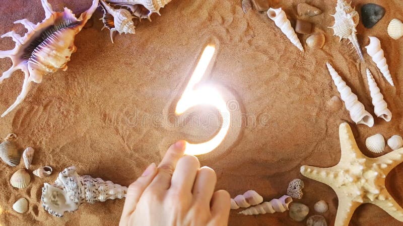 Hand Drawing Number Five 5 Symbol in the Sand. Beach Background Stock ...
