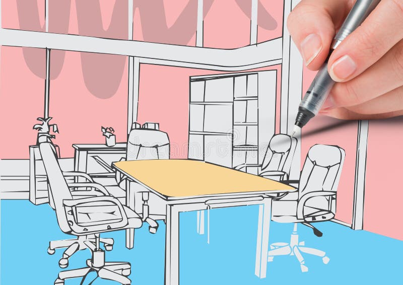 Hand Drawing Office Lines. White Colors Stock Photo - Image of focus ...
