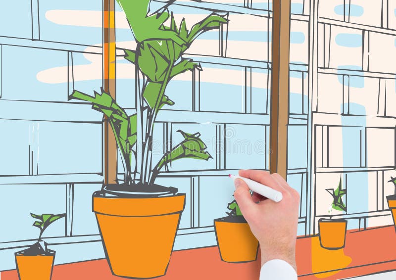 Hand Drawing Office Lines. White Colors Stock Illustration ...