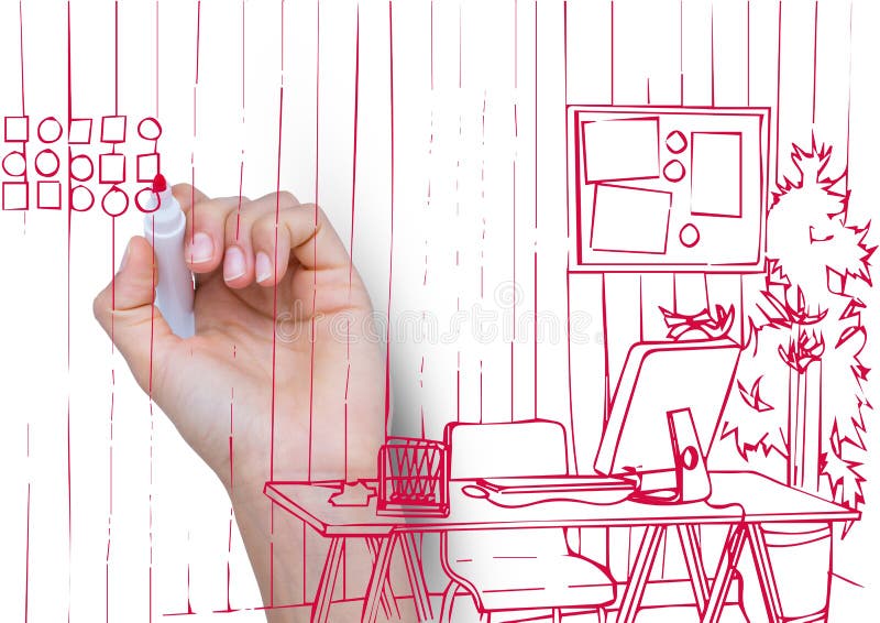 Hand Drawing Office Red Lines on the Screen Stock Illustration ...