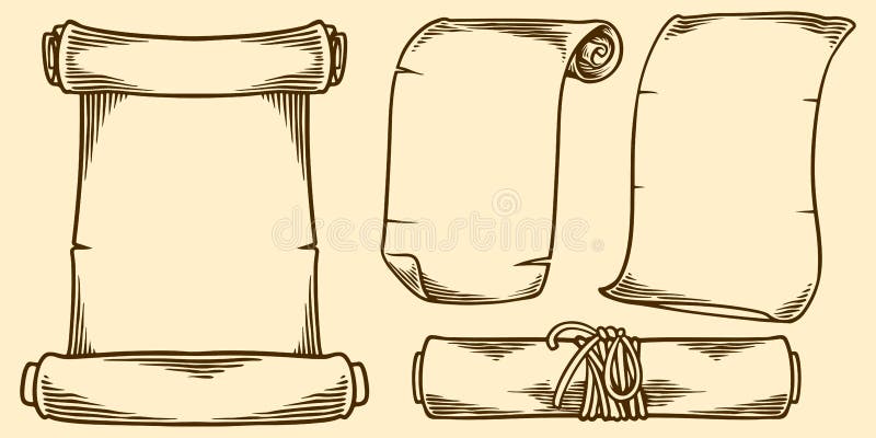 Hand Drawing Old Scroll Paper Sketch Drawn Elements Stock Vector ...