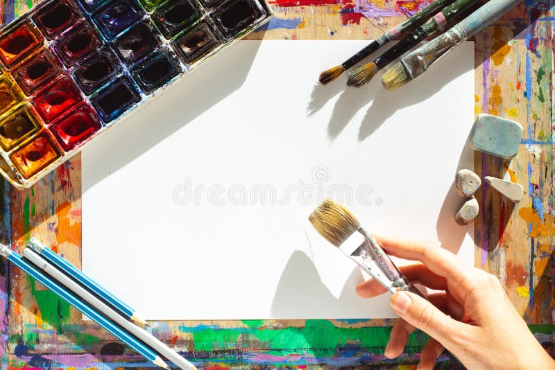 Hand Drawing with Paint Brush on Paper Stock Image - Image of tutorial ...